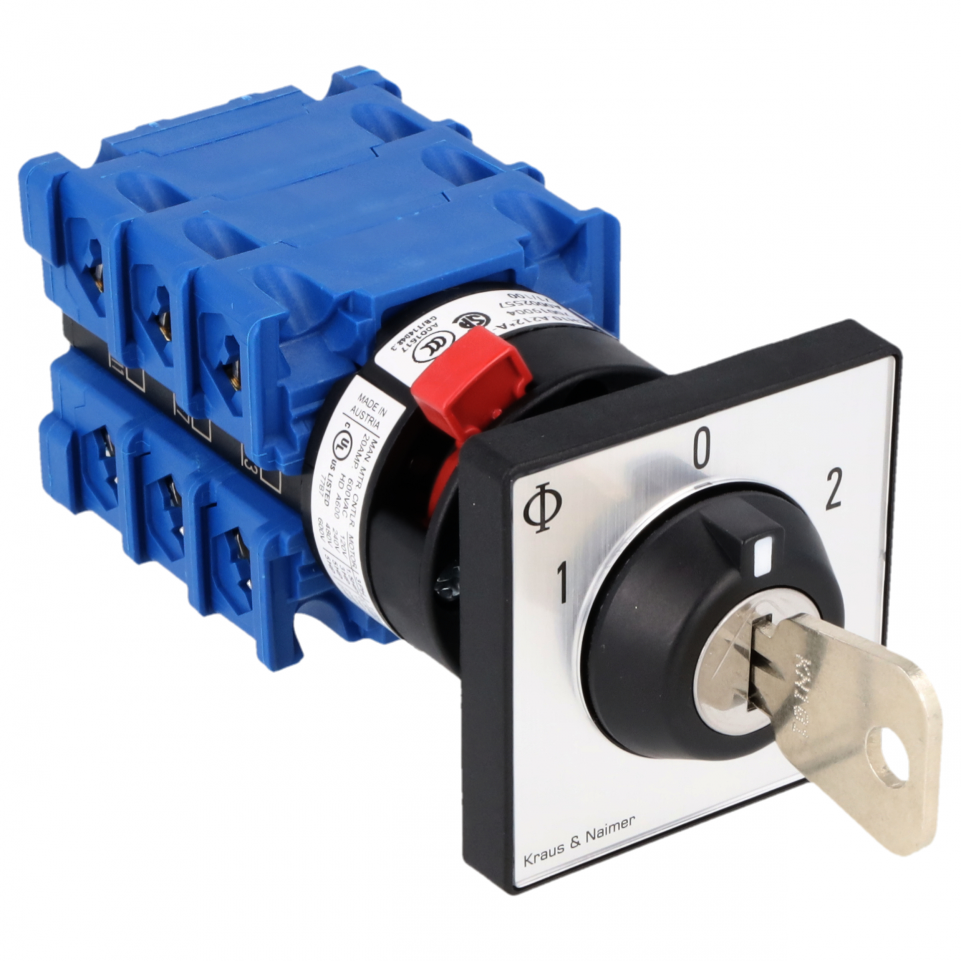 Key switch; Changeover switch w. OFF; 3-pole; 1-0-2; single hole ...